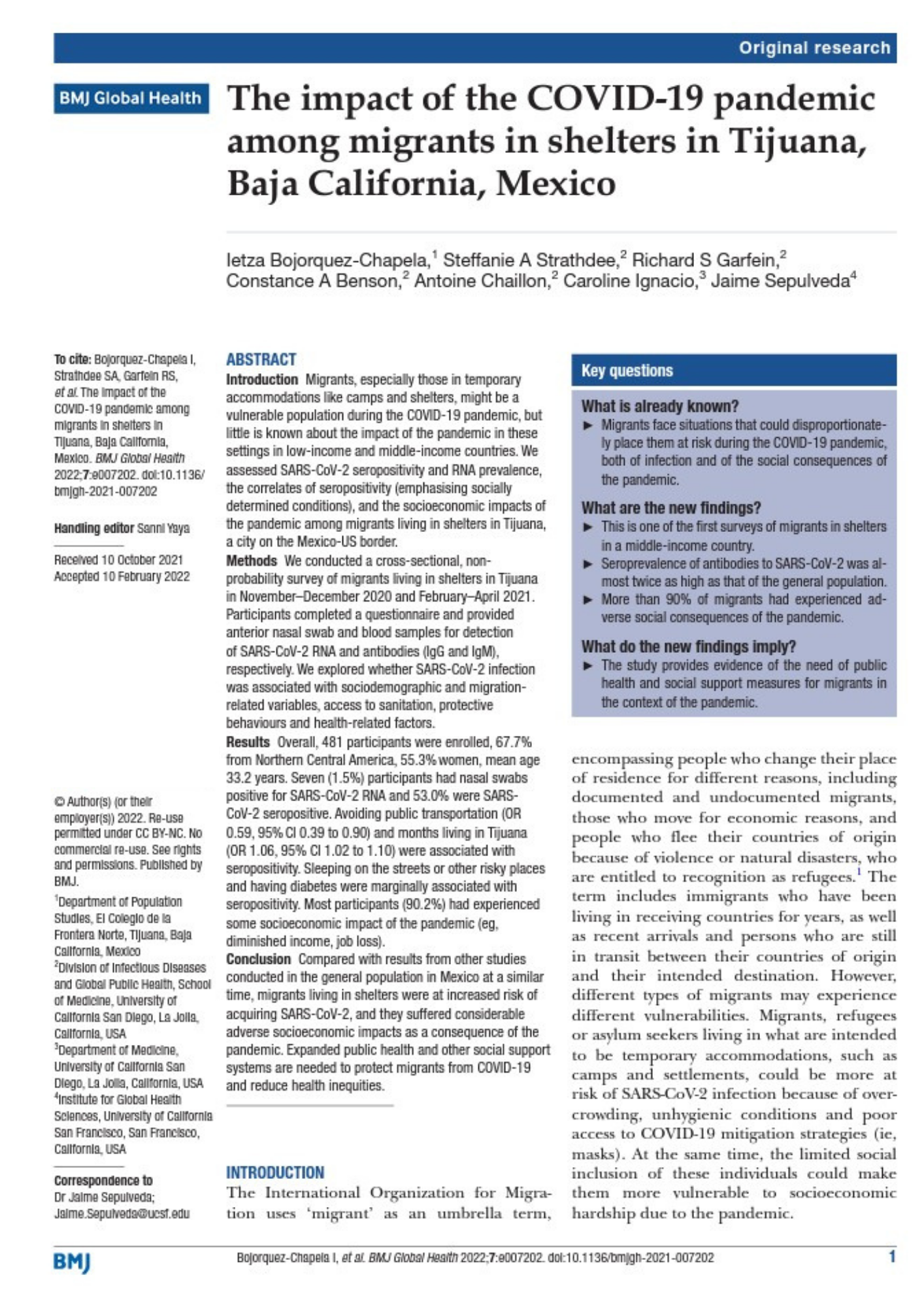 The impact of the COVID-19 pandemic among migrants in shelters in ...